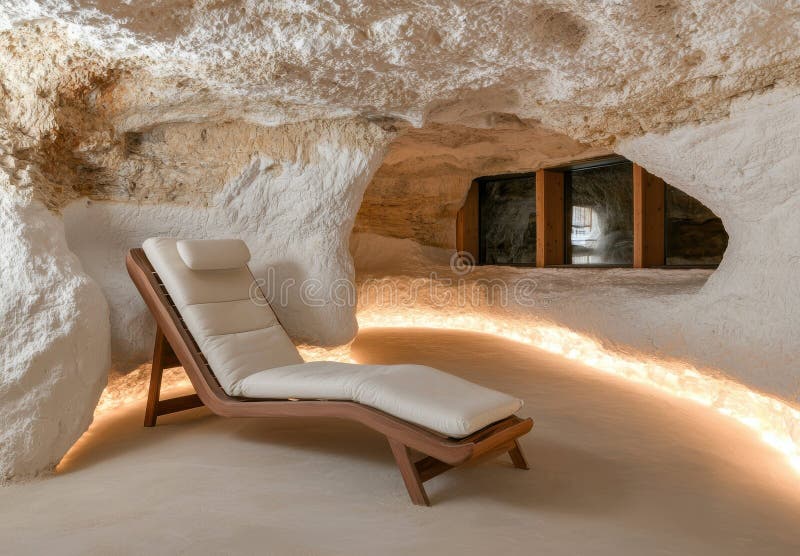 Relaxing Lounge Chair in a Cave Setting with Ambient Lighting. Stock ...