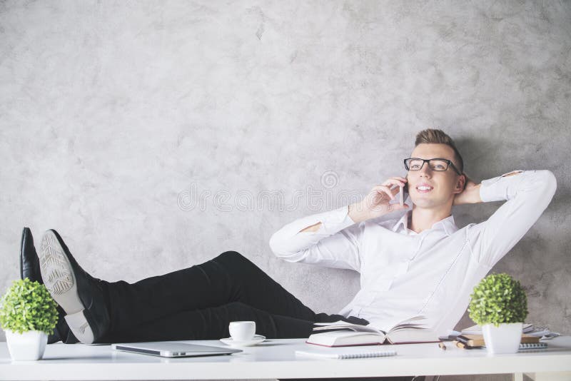 Relaxing man on phone stock photo. Image of concept, businessman - 83446564