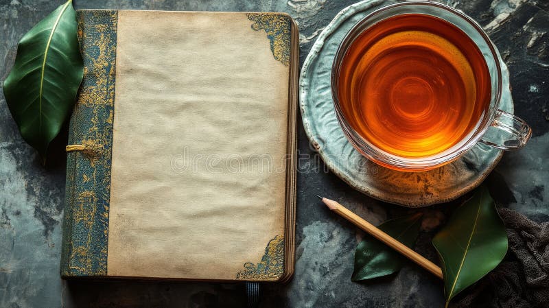 Relaxing Moment with a Cup of Herbal Tea and an Open Notebook ...