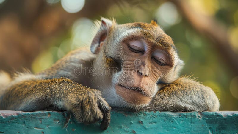 A Relaxing Monkey Waiting for Food. Generative Ai Stock Illustration ...