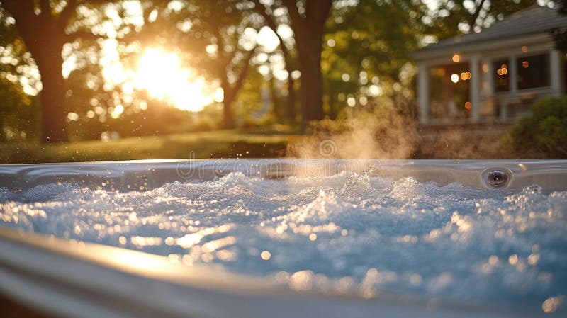 Relaxing Outdoor Hot Tub with Bubbling Water at Sunset in Tranquil ...