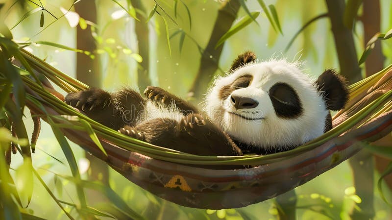 Relaxing Panda Bear Sleeping Peacefully Curled Up in Hammock Hanging ...