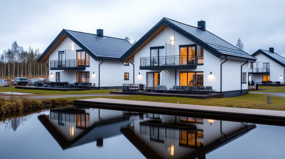 Relaxing Pathway Lined with Benches Leads through a Modern Apartment ...