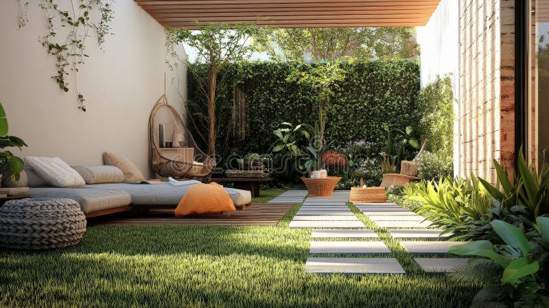 Relaxing Patio Design.Textures of Tranquility Stock Illustration ...