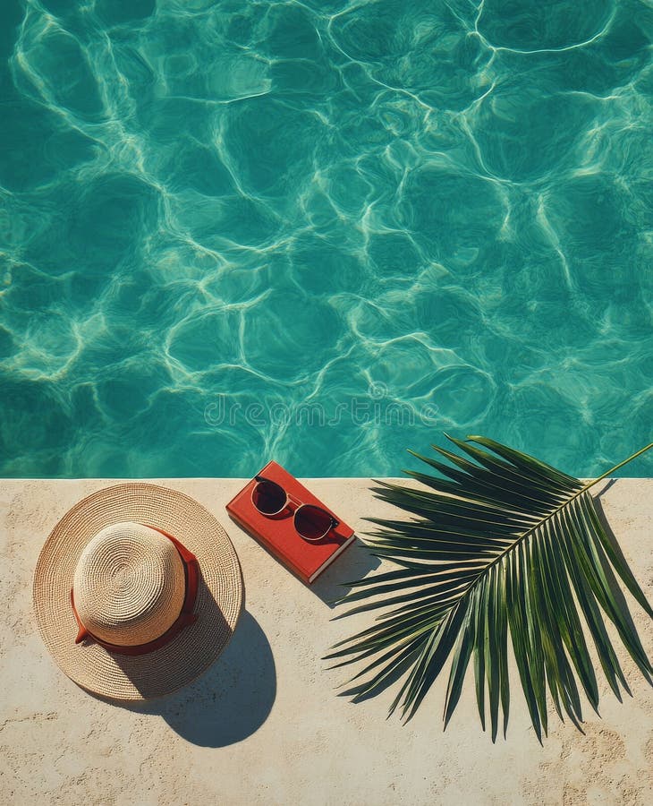 Relaxing by the Pool with a Book and Sunglasses on a Sunny Day Stock ...