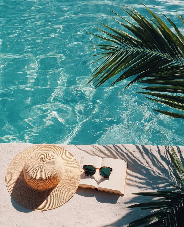 Relaxing by the Pool with a Book and Sunglasses on a Sunny Day Stock ...