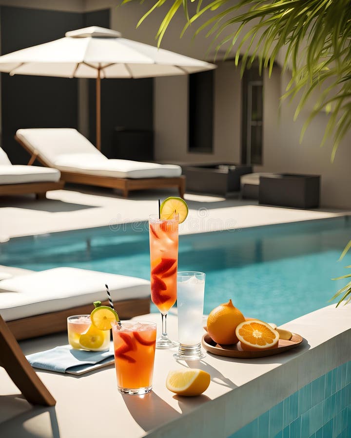 Relaxing by the Poolside with a Refreshing Drink on Holidays Stock ...