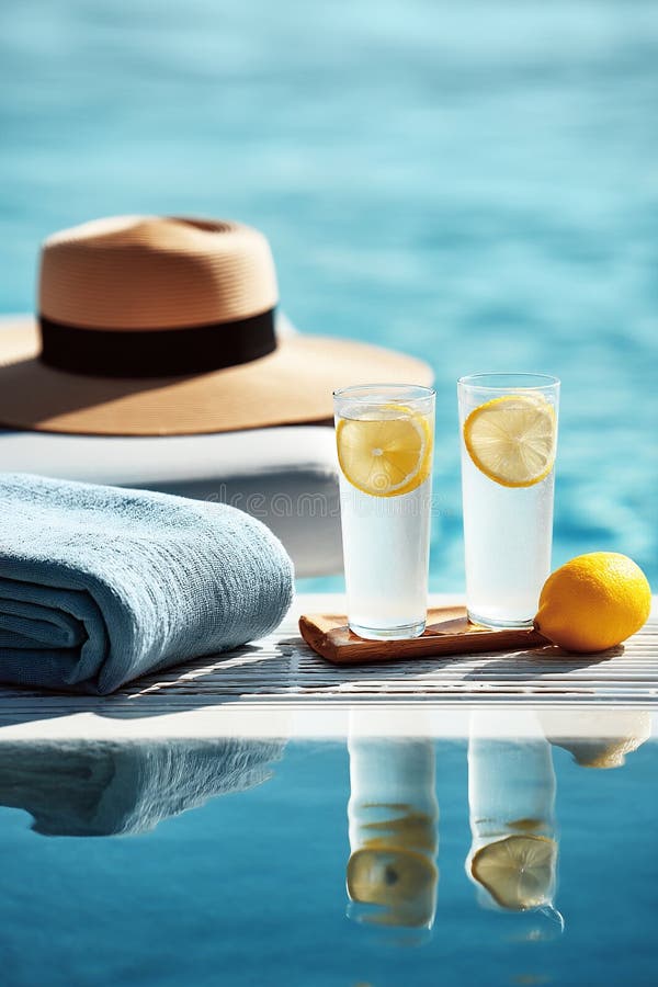 Relaxing Poolside Setting with Refreshing Lemonade and Summer ...