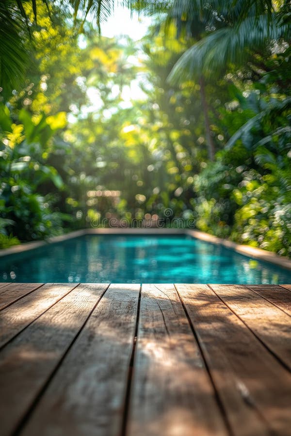 Relaxing Poolside View with Vibrant Tropical Foliage in a Calm Setting ...