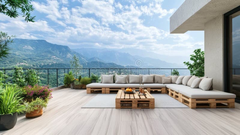 Relaxing Rooftop Patio with Mountain Views and Cozy Seating Arrangement ...