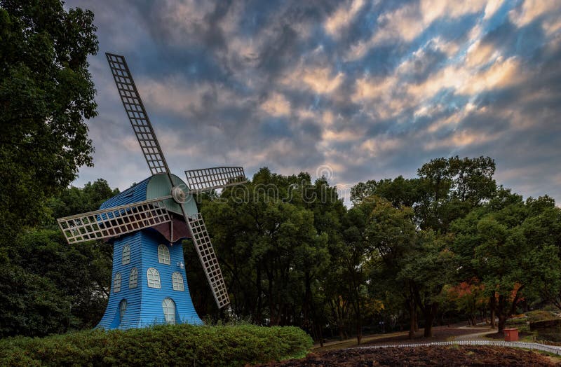 A Blue Mill Under the Blue Sky Stock Image - Image of asia, beautiful ...