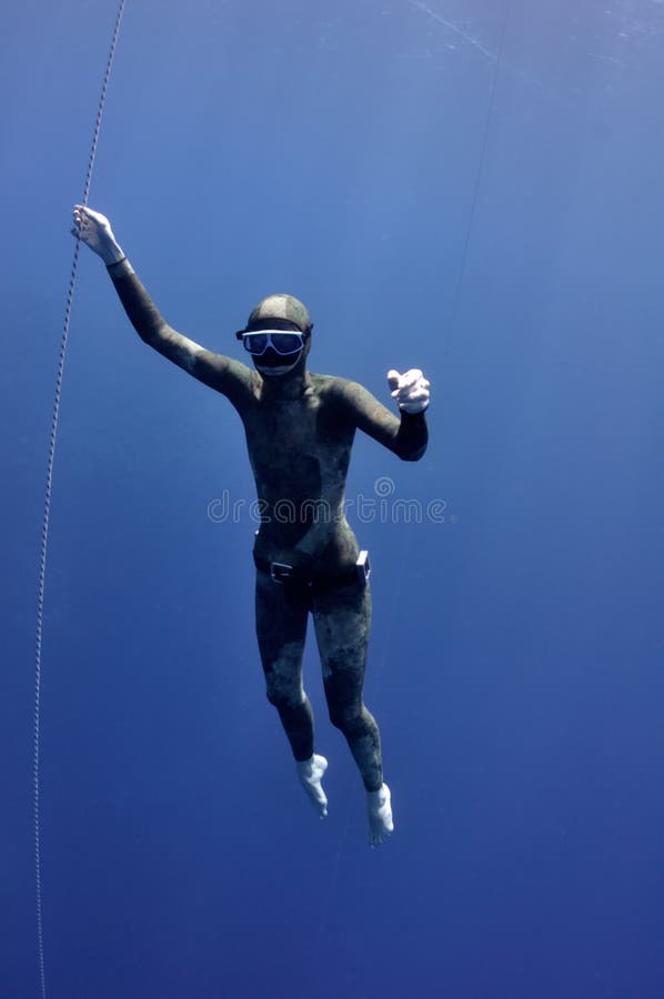 Freediving Training in the Depth of Blue Hole Stock Image - Image of ...