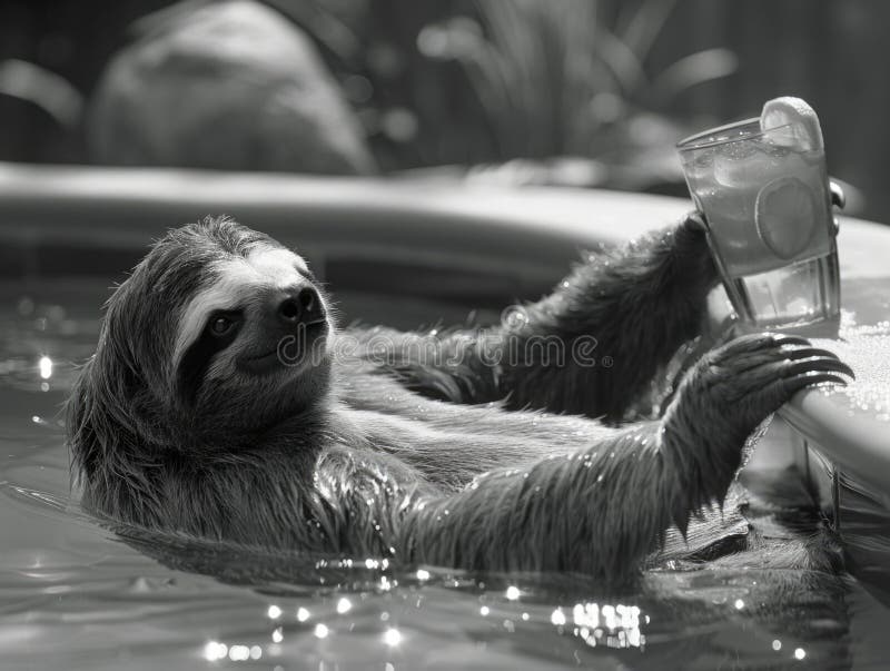 Relaxing Sloth in Pool stock image. Image of animal - 366640739