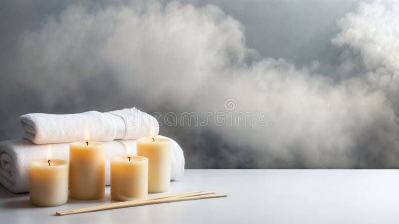 Relaxing Spa Environment with Candles Towels and Aromatherapy Tools for ...