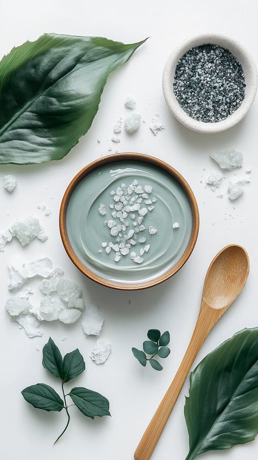 Relaxing Spa Flat Lay Featuring Calming Green Clay Mask and Natural ...
