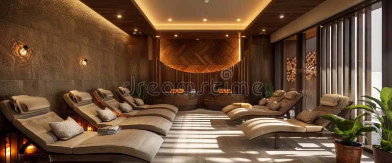 Relaxing Spa Interior with Lounge Chairs and Warm Lighting in a ...
