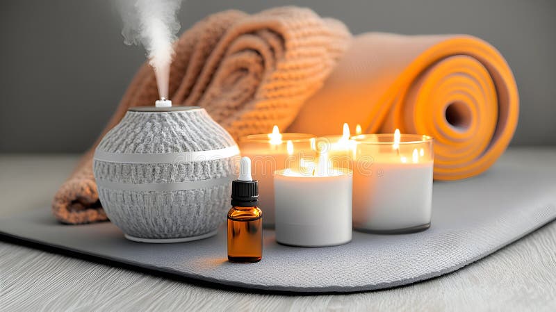 Relaxing Spa Scene with Candles, Diffuser, and Royalty Free Image Stock ...