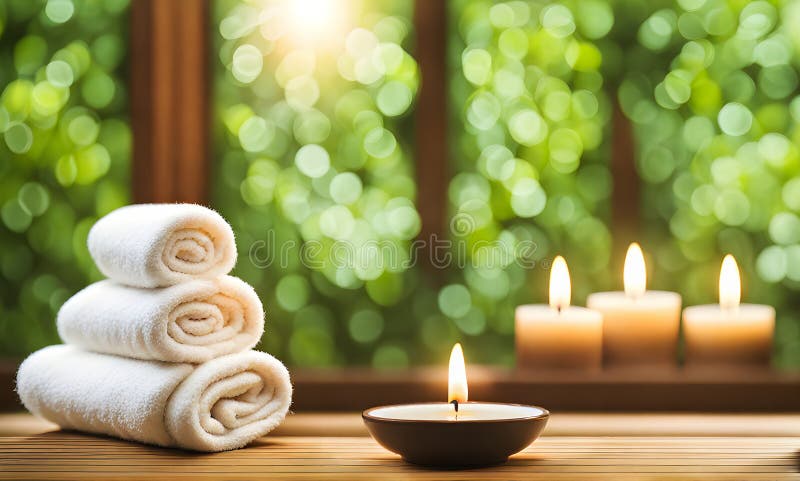 Relaxing Spa Set with Blurred Nature Stock Illustration - Illustration ...