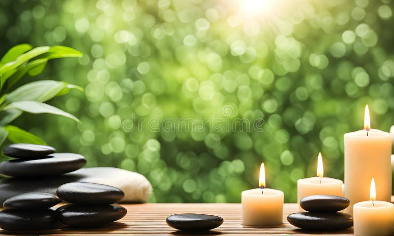 Relaxing Spa Set with Blurred Nature Stock Illustration - Illustration ...