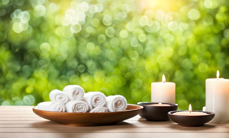 Relaxing Spa Set with Blurred Nature Stock Illustration - Illustration ...