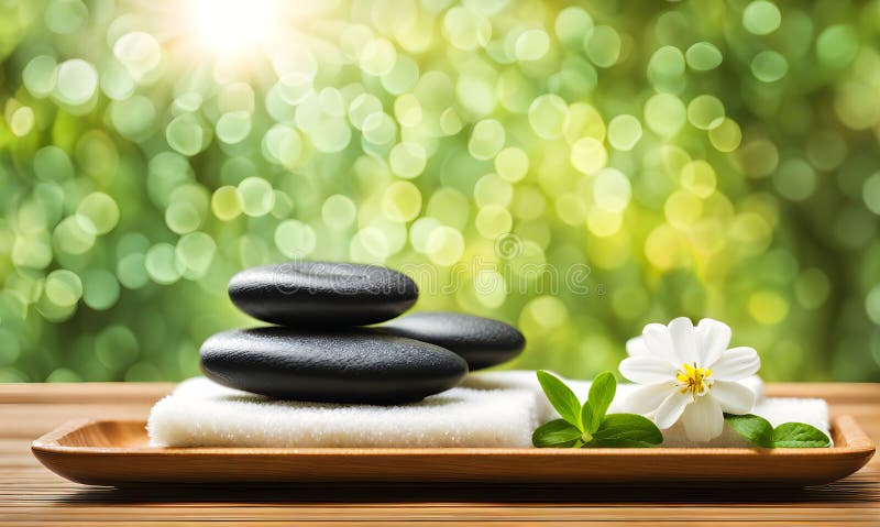 Relaxing Spa Set with Blurred Nature Stock Illustration - Illustration ...