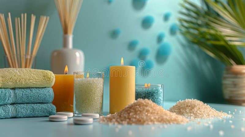 Relaxing Spa Setup Featuring Candles, Natural Decor, and Soothing ...