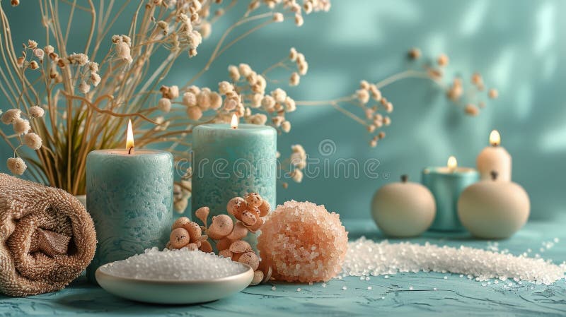 Relaxing Spa Setup Candles Bath Salts Serene Environment Stock Photos ...