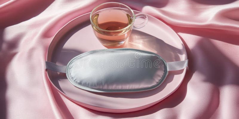 Relaxing Still Life with Tea, Eye Mask and Soft Pink Background Concept ...