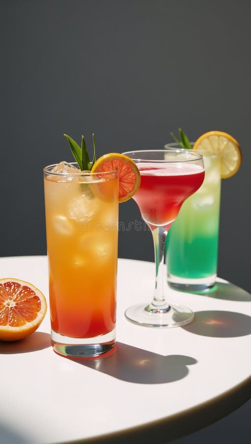 Relaxing Summer Scene Featuring Colorful Cocktails Stock Illustration ...