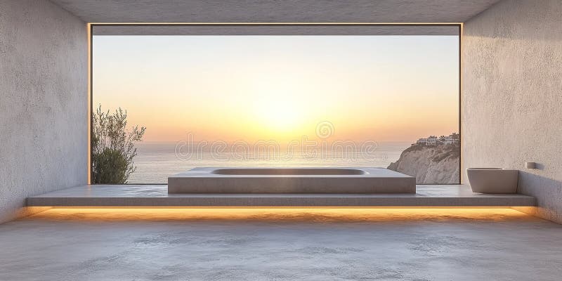 Modern Minimalist Interior Sunset View Over Ocean Elegant Space Stock ...