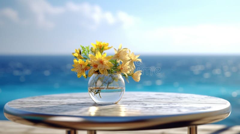 Relaxing Table Against Tranquil Summer Sea Ambiance. Stock Illustration ...
