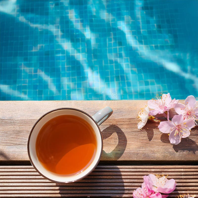 Relaxing Tea by the Pool Springtime Serenity, Hotel Vacation Time Stock ...