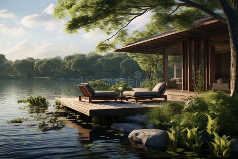 Relaxing and Tranquil Nature Retreat Scenes Stock Illustration ...