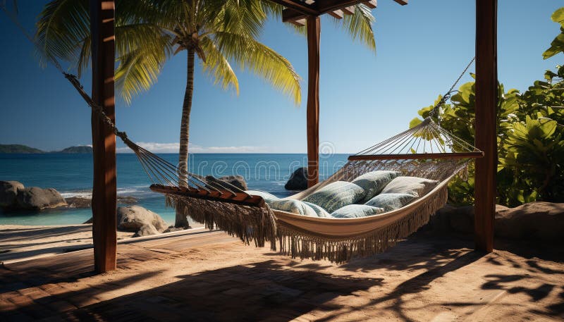 Relaxing on a Tropical Beach, Enjoying the Sunset Generated by AI Stock ...