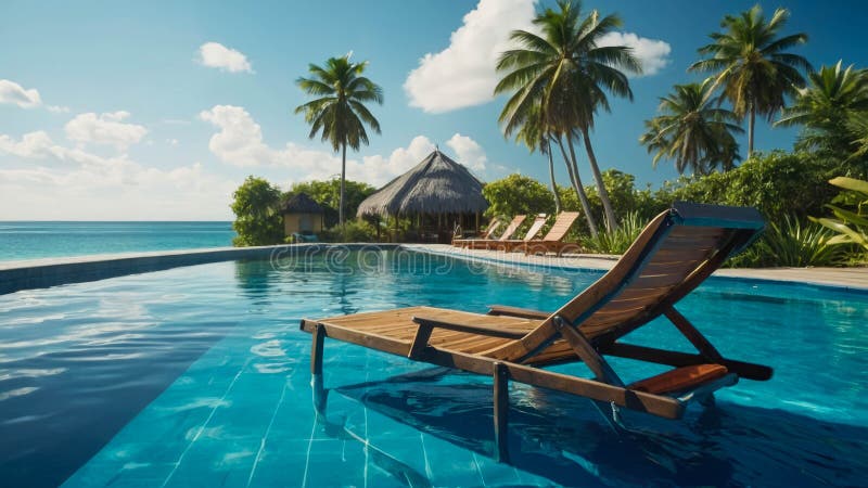 Relaxing Tropical Swimming Pool and Beach Chairs in Blue Tones Stock ...