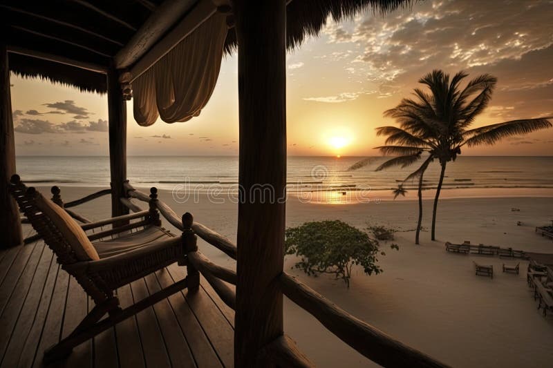 Relaxing View of Sunset from Beachfront Villa Stock Illustration ...