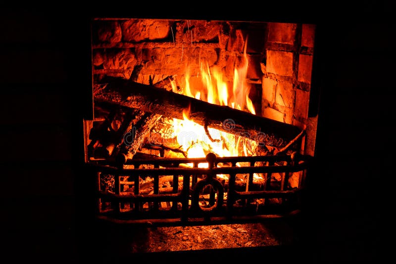 Relaxing and Warming Fireplace in the Cold Evening Stock Photo - Image ...