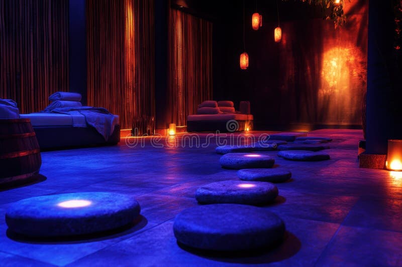Relaxing Wellness Spa with Calming Lighting and Stone Pathway in an ...
