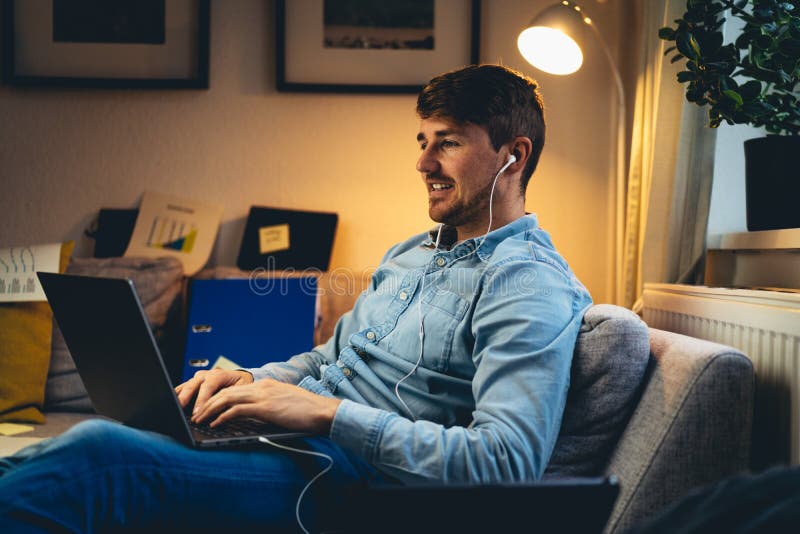 Relaxing Work from Home on Couch Stock Photo - Image of relaxed ...