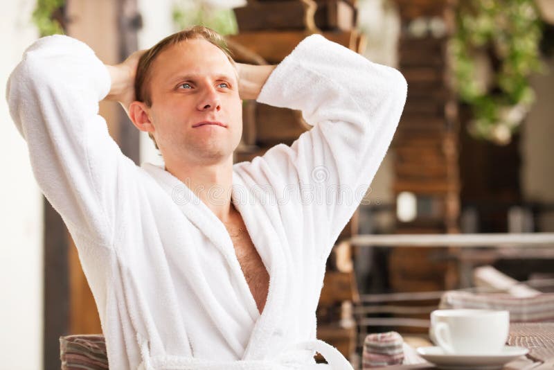Relaxing Young Man Portrait Stock Image - Image of male, bathrobe: 28445085