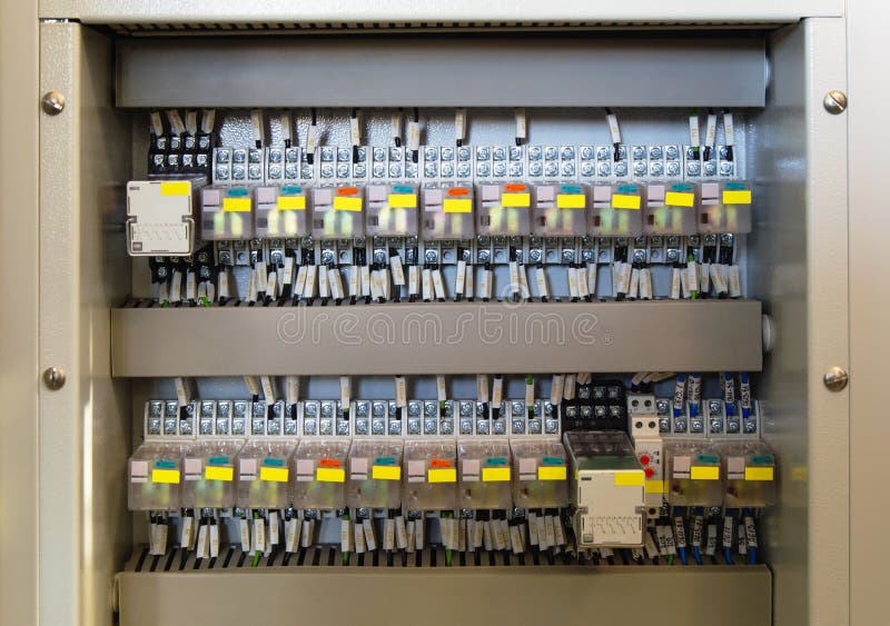 Relay Panel with Relays and Wires Stock Photo - Image of industry ...
