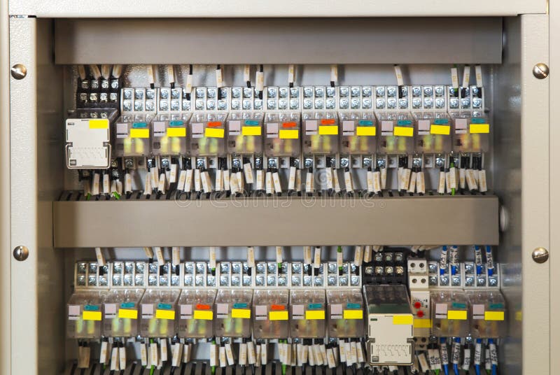 Relay Panel with Relays and Wires Stock Photo - Image of communications ...