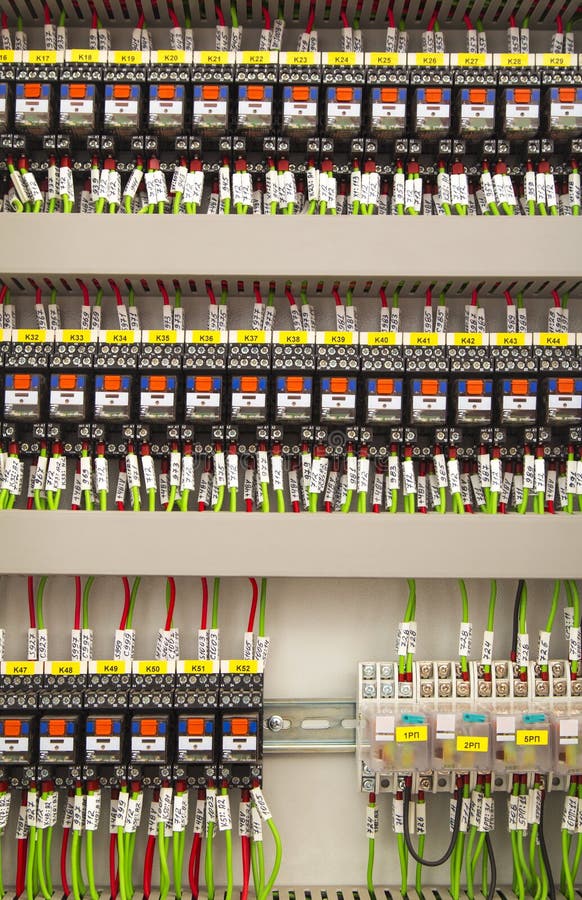 Relay Panel with Relays and Wires Stock Image - Image of automatic ...