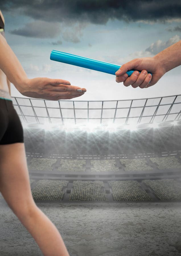 Relay Runner Against Stadium with Flares Stock Photo - Image of adult ...