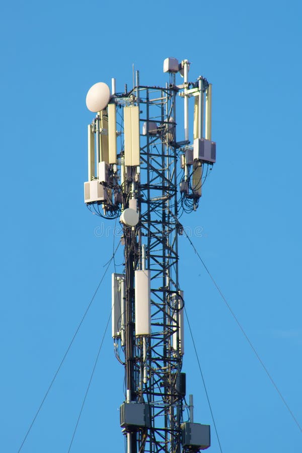 Relay Tower with Many Antennas Against the Sky Stock Image - Image of ...