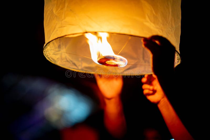 Release Sky Lantern in Diwali Festival Stock Image - Image of indian ...