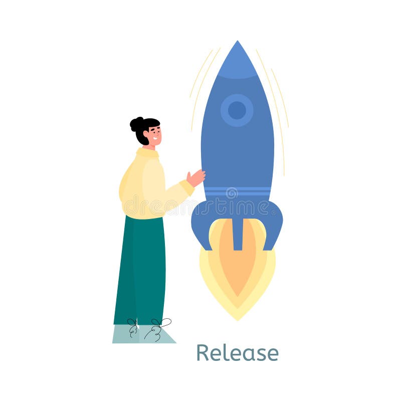 Release of Project Development with Cartoon Man Vector Illustration ...