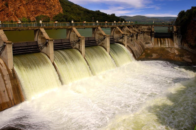 Release of Water at a Dam Wall. Stock Image - Image of electric ...