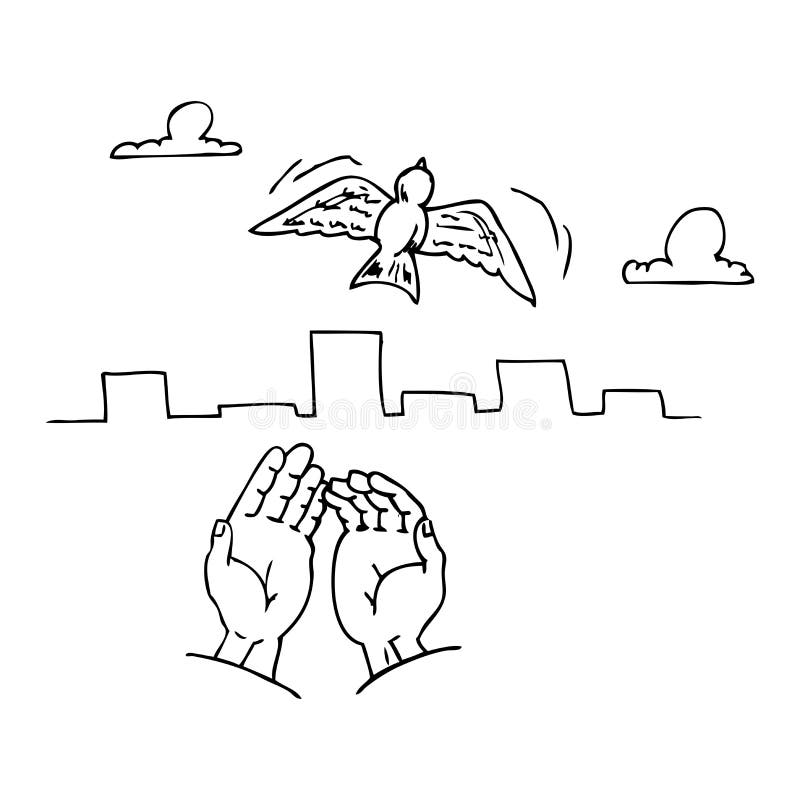 Releasing the birds stock illustration. Illustration of handmade - 22803743