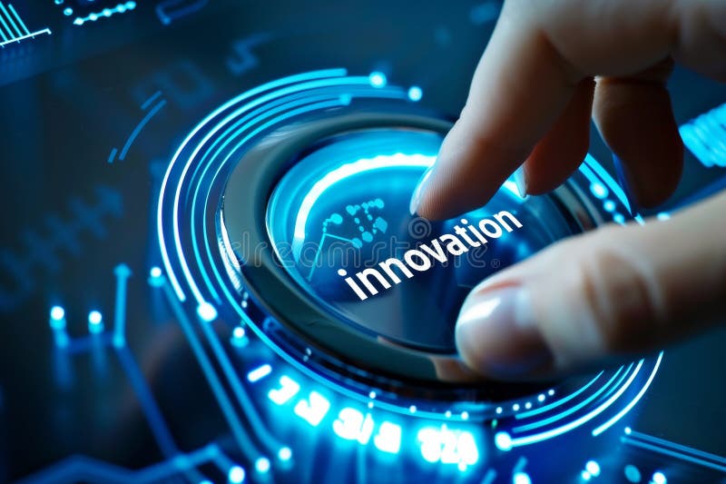Releasing the Power of Innovation. a Human Hand Pushing a Button ...